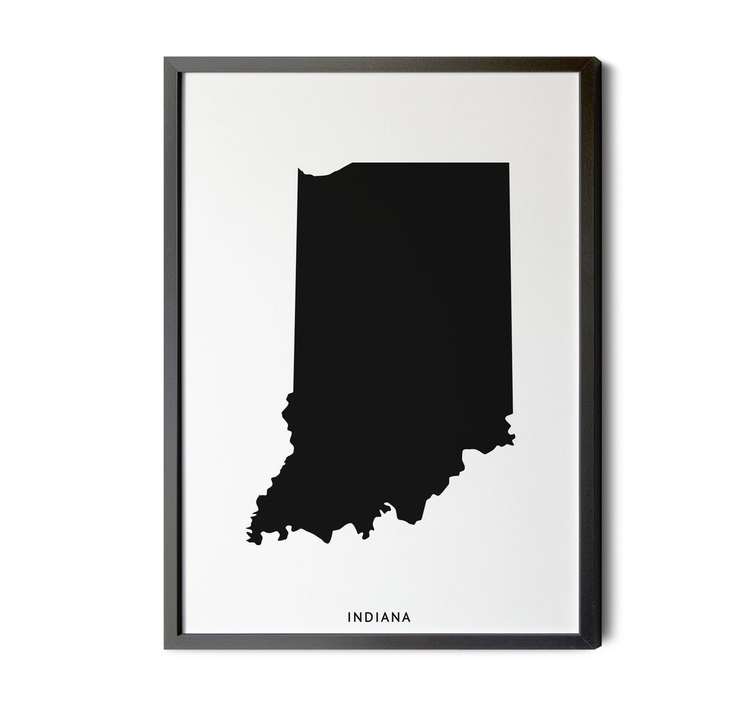 Indiana Map, Black and White, Minimalist, Map of Indiana, Indiana Map ...