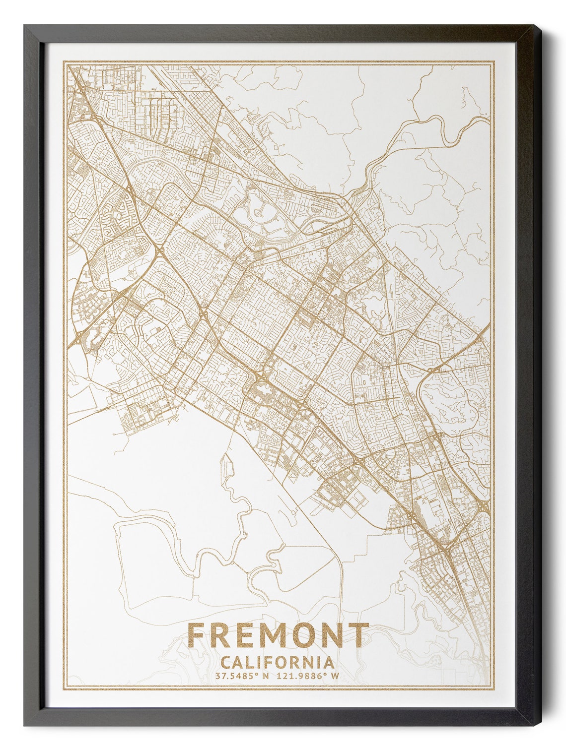 Fremont California Map High Resolution Real Gold Leaf - Etsy
