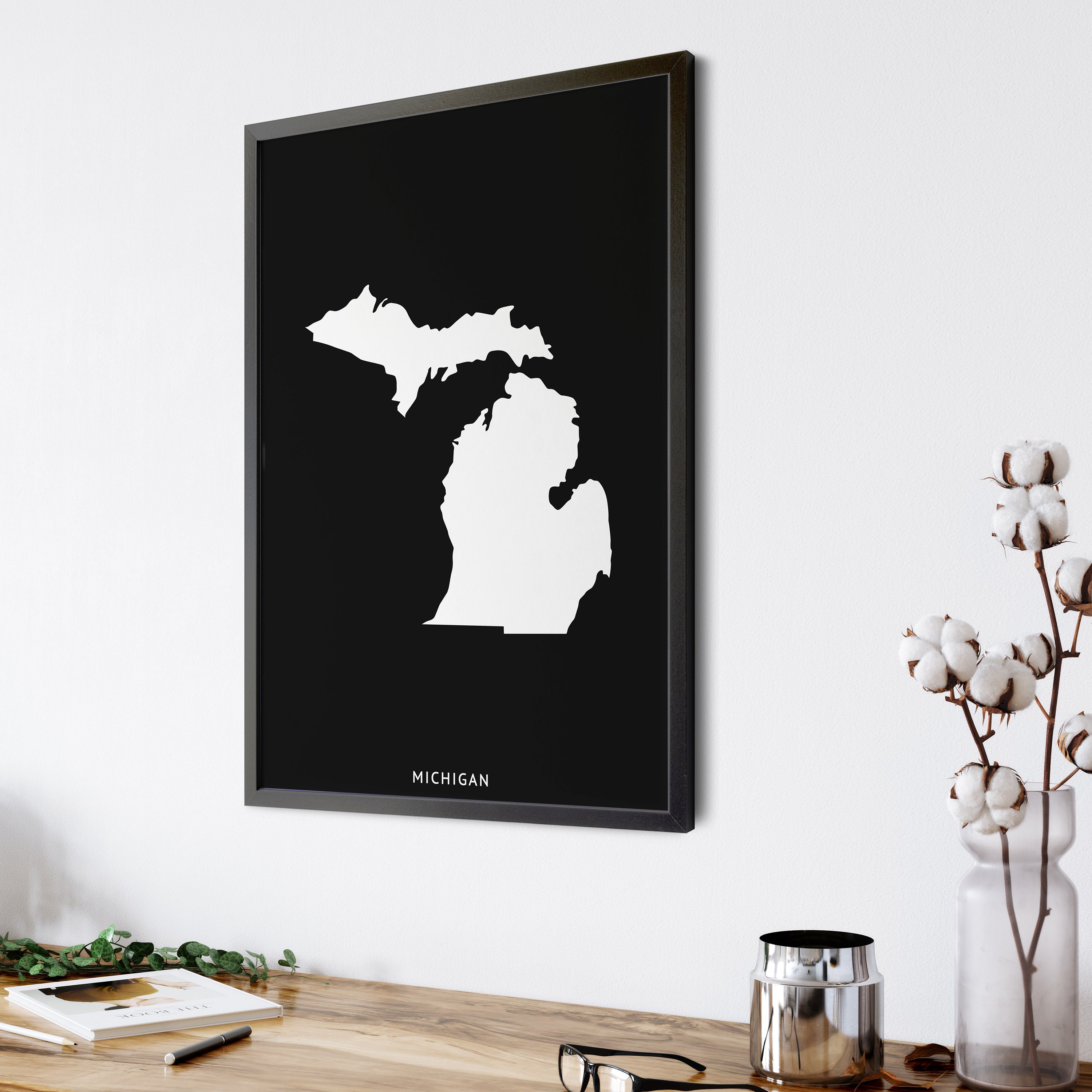 Michigan Map Black and White Inverted Minimalist Michigan - Etsy