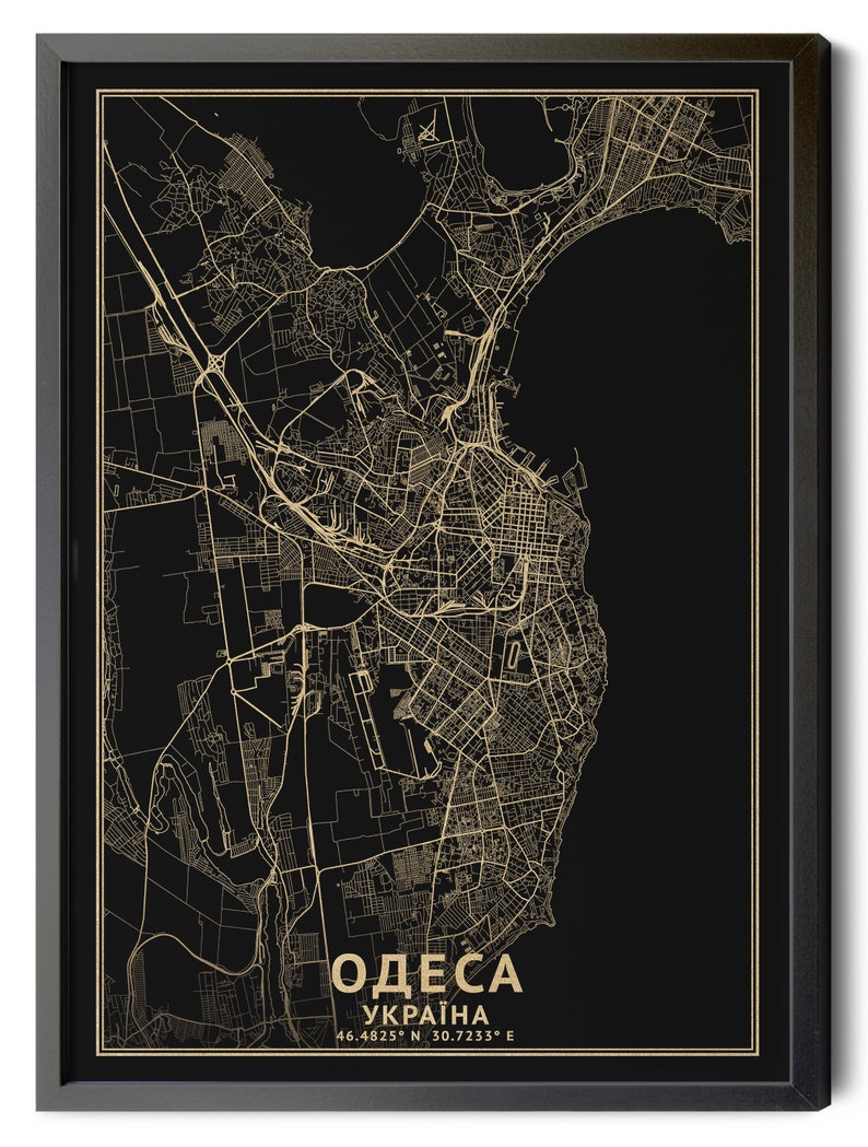 Odessa Ukraine Map, Black, High Resolution Real Gold Leaf Texture ...