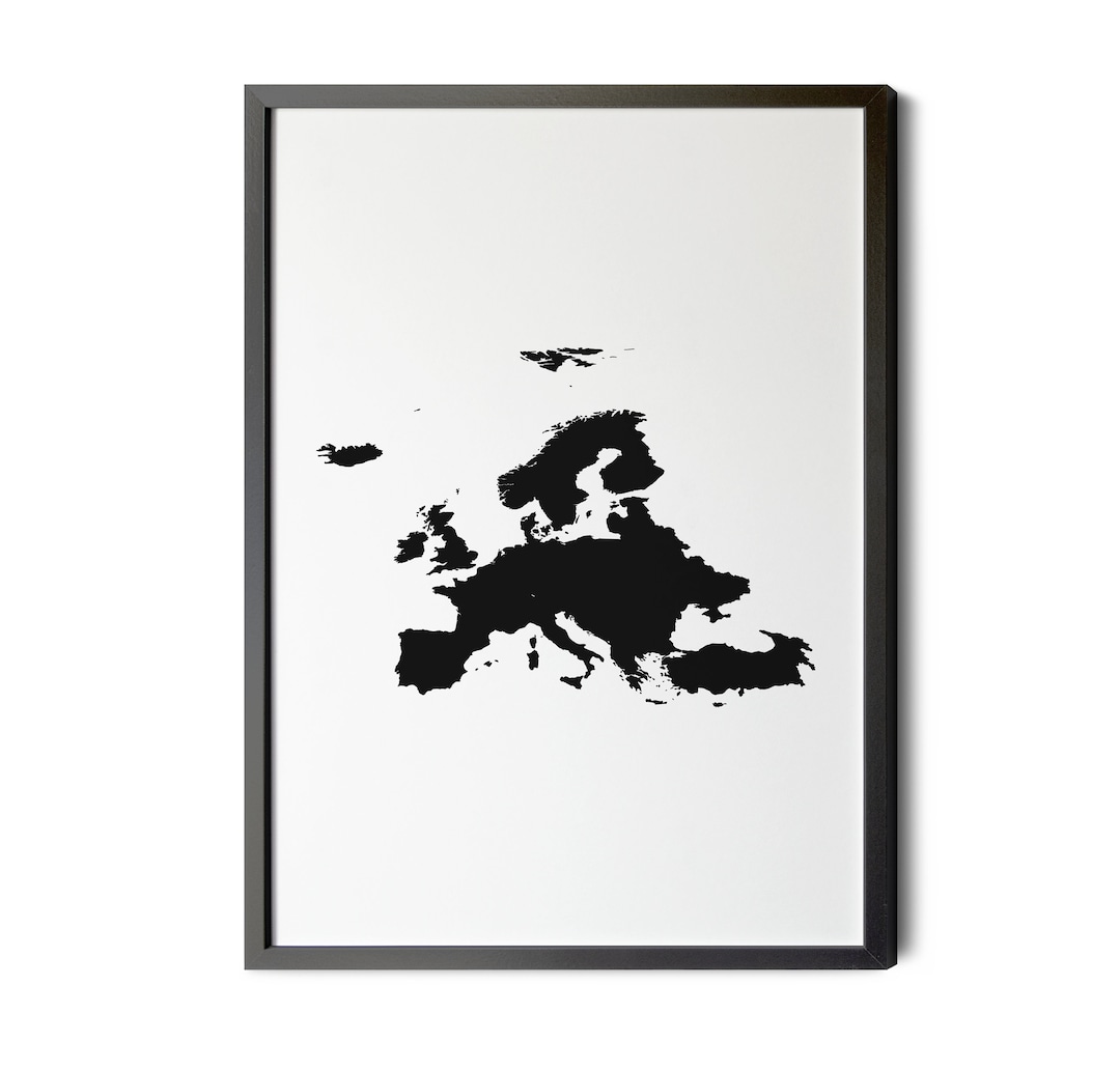 Europe Map, Black and White, Minimalist, Silhouette, Map of Europe, Map ...
