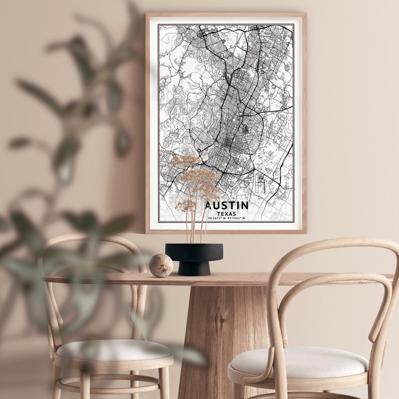 Austin Texas Map Black and White Coordinates Map of Austin - Etsy