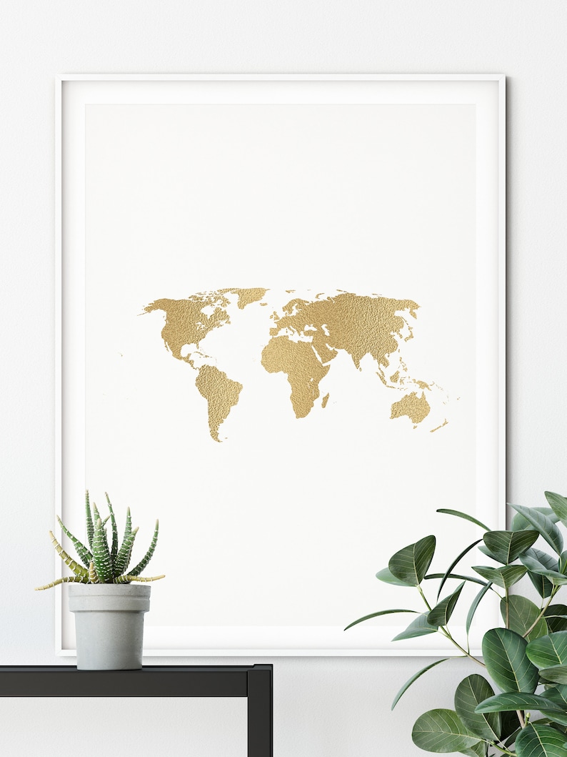 World Map Gold High Resolution Gold Foil World Map Wall - Etsy