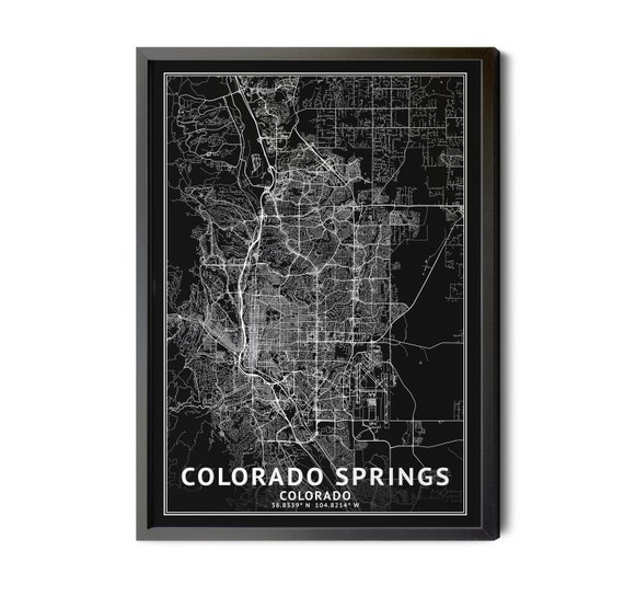 Colorado Springs Colorado Map Black and White Inverted - Etsy
