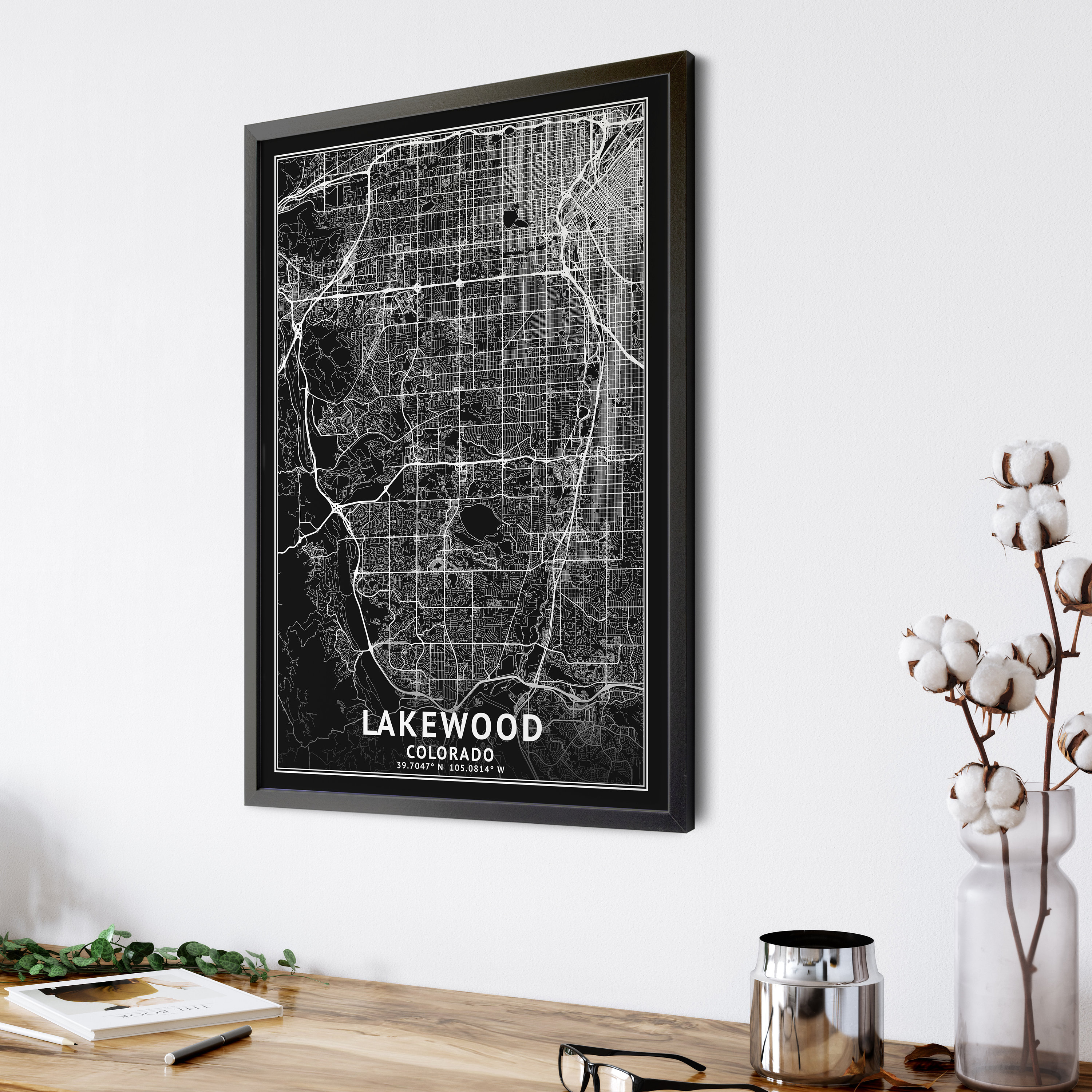 Lakewood Colorado Map, Black and White, Inverted, Coordinates, Map of ...