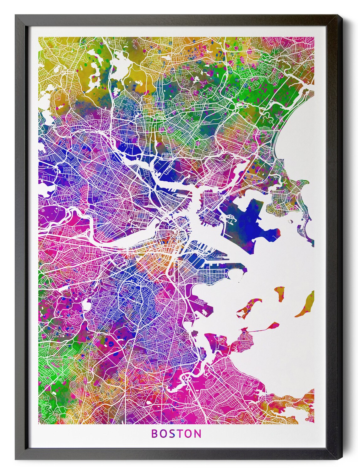 Boston Massachusetts Map Watercolor Multicolored Map of | Etsy