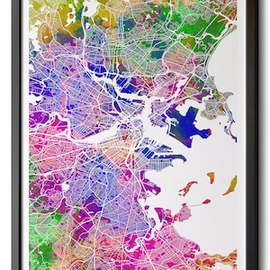 Boston Massachusetts Map, Watercolor Multicolored, Map of Boston ...