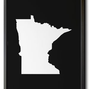 Minnesota Map, Black and White, Inverted, Minimalist, Minnesota Wall ...