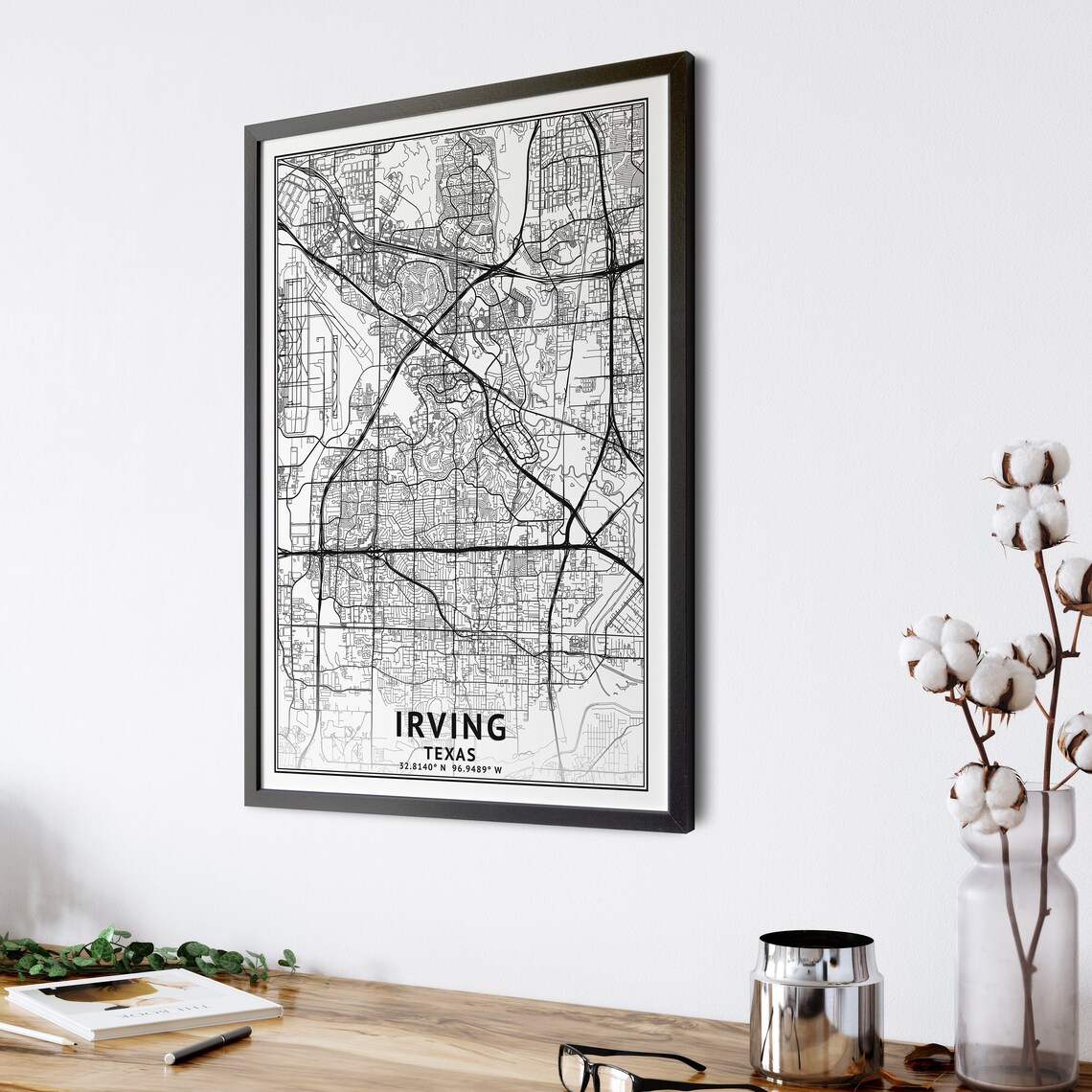 Irving Texas Map, Black and White, Coordinates, Map of Irving, Irving ...