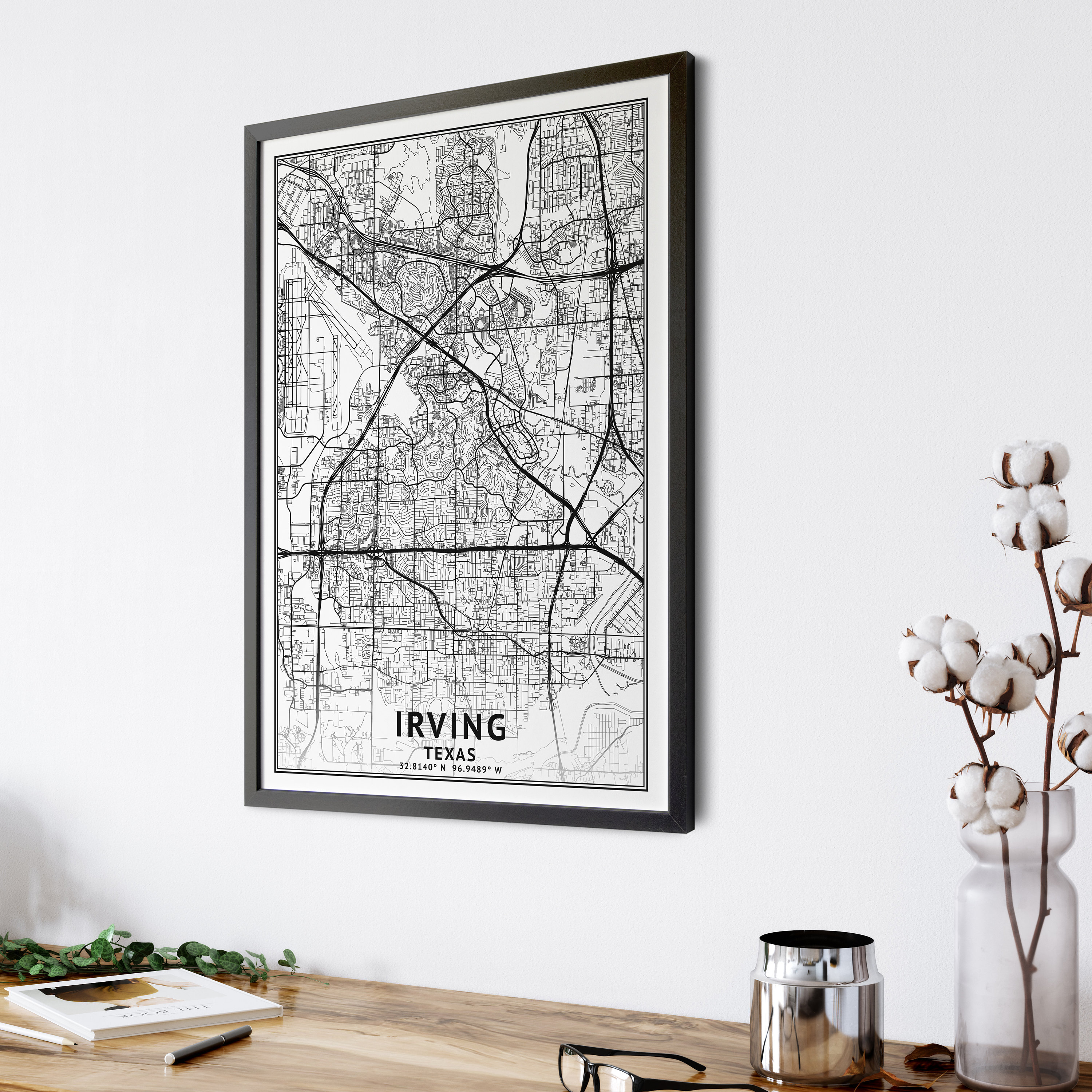 Irving Texas Map, Black and White, Coordinates, Map of Irving, Irving ...