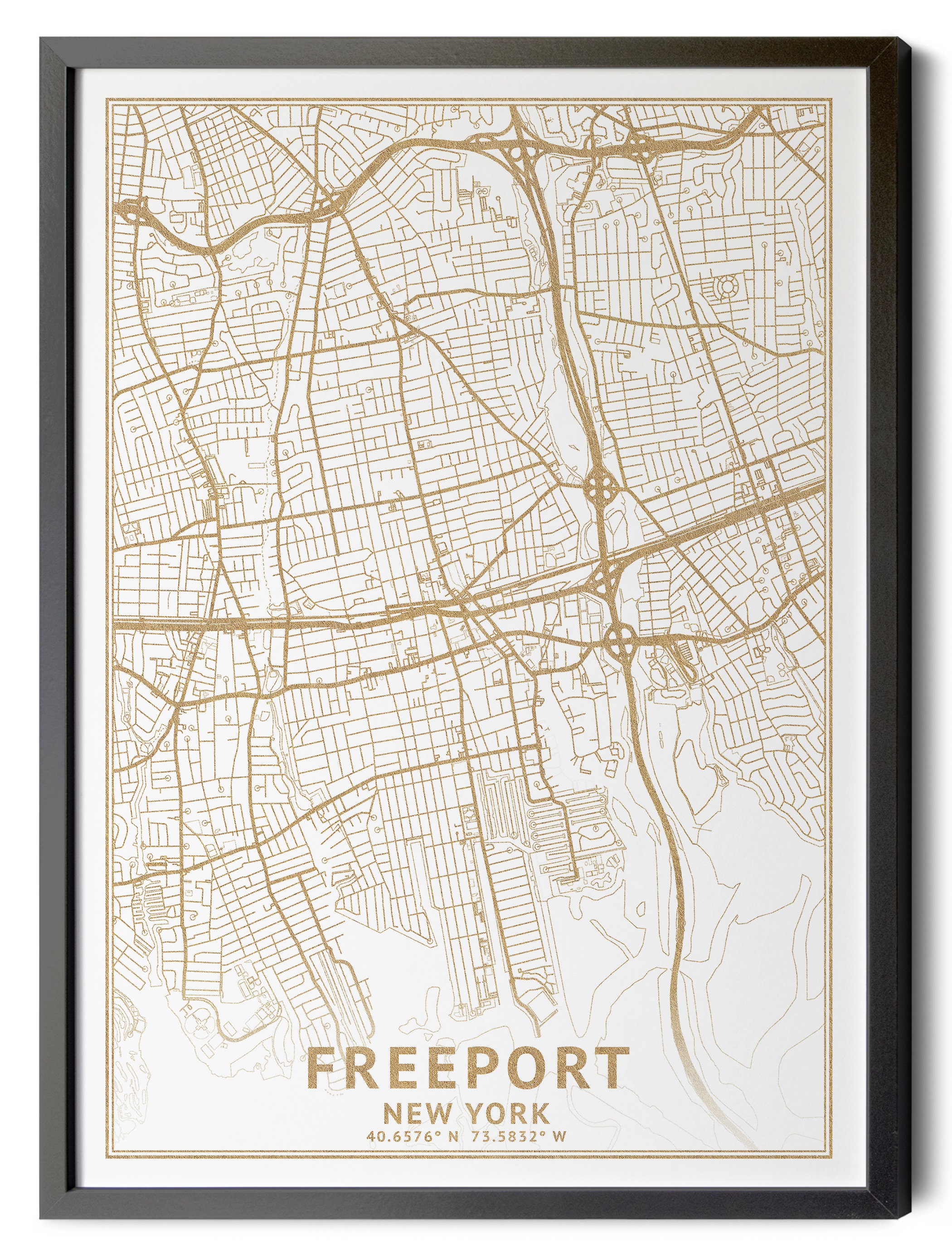 Freeport New York Map, High Resolution Real Gold Leaf Texture ...