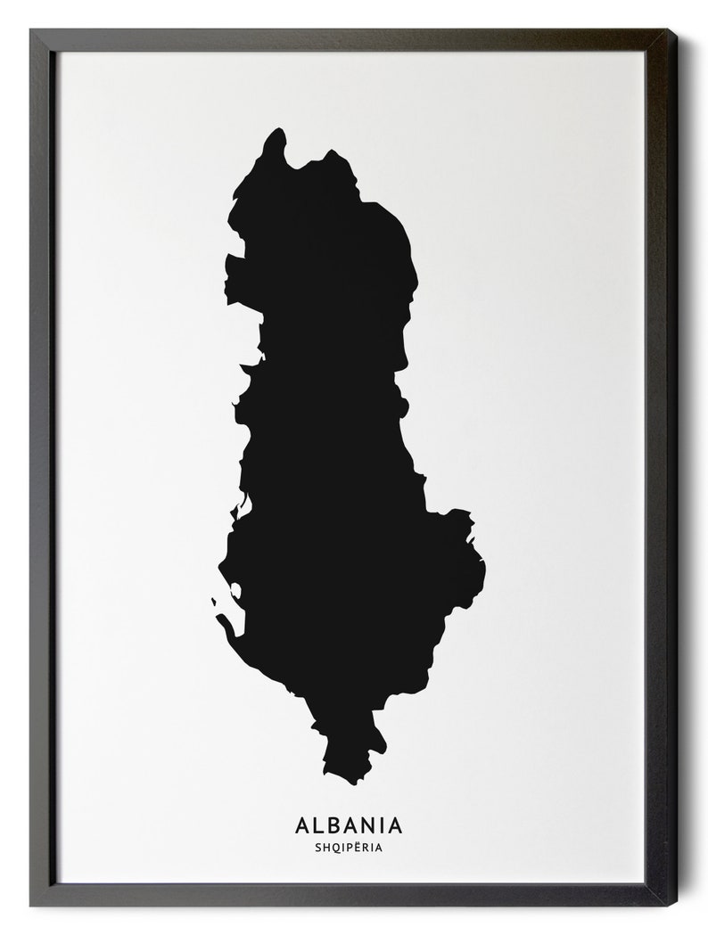 Albania, Shqipëria, Map, Black and White, Minimalist, English and ...