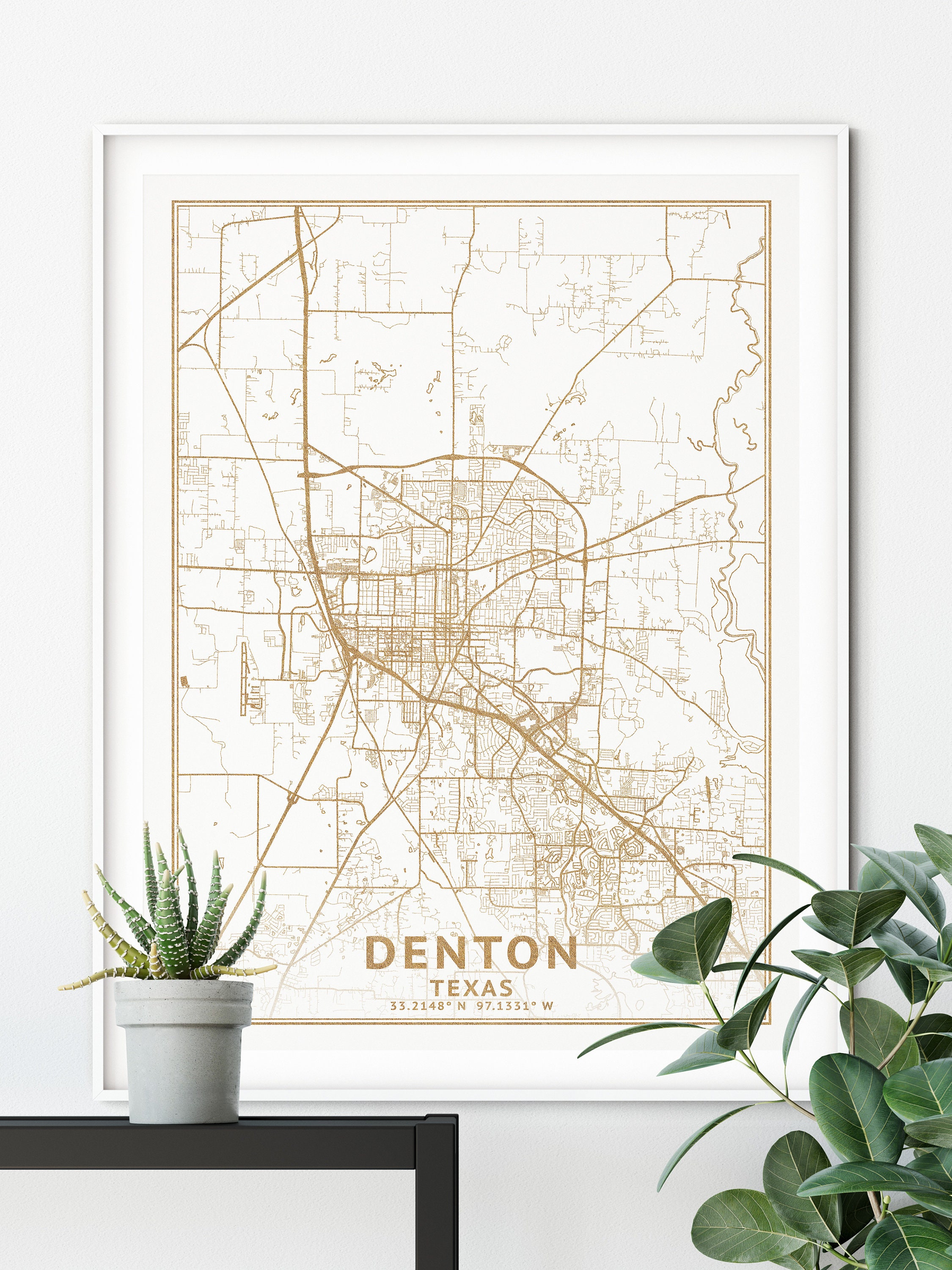 Denton Texas Map High Resolution Real Gold Leaf Texture - Etsy