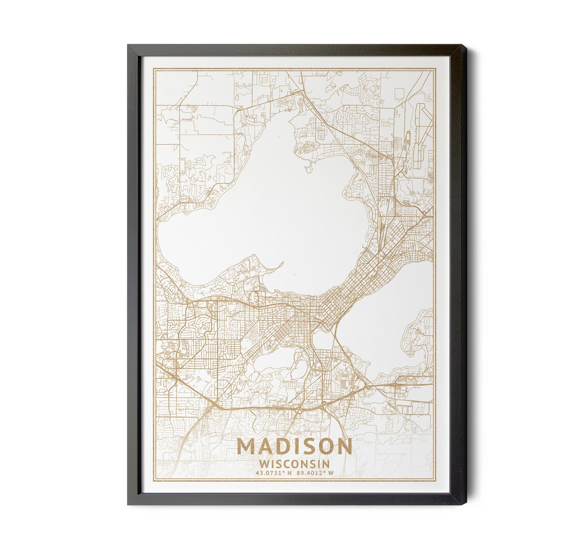 Madison Wisconsin Map, High Resolution Real Gold Leaf Texture ...