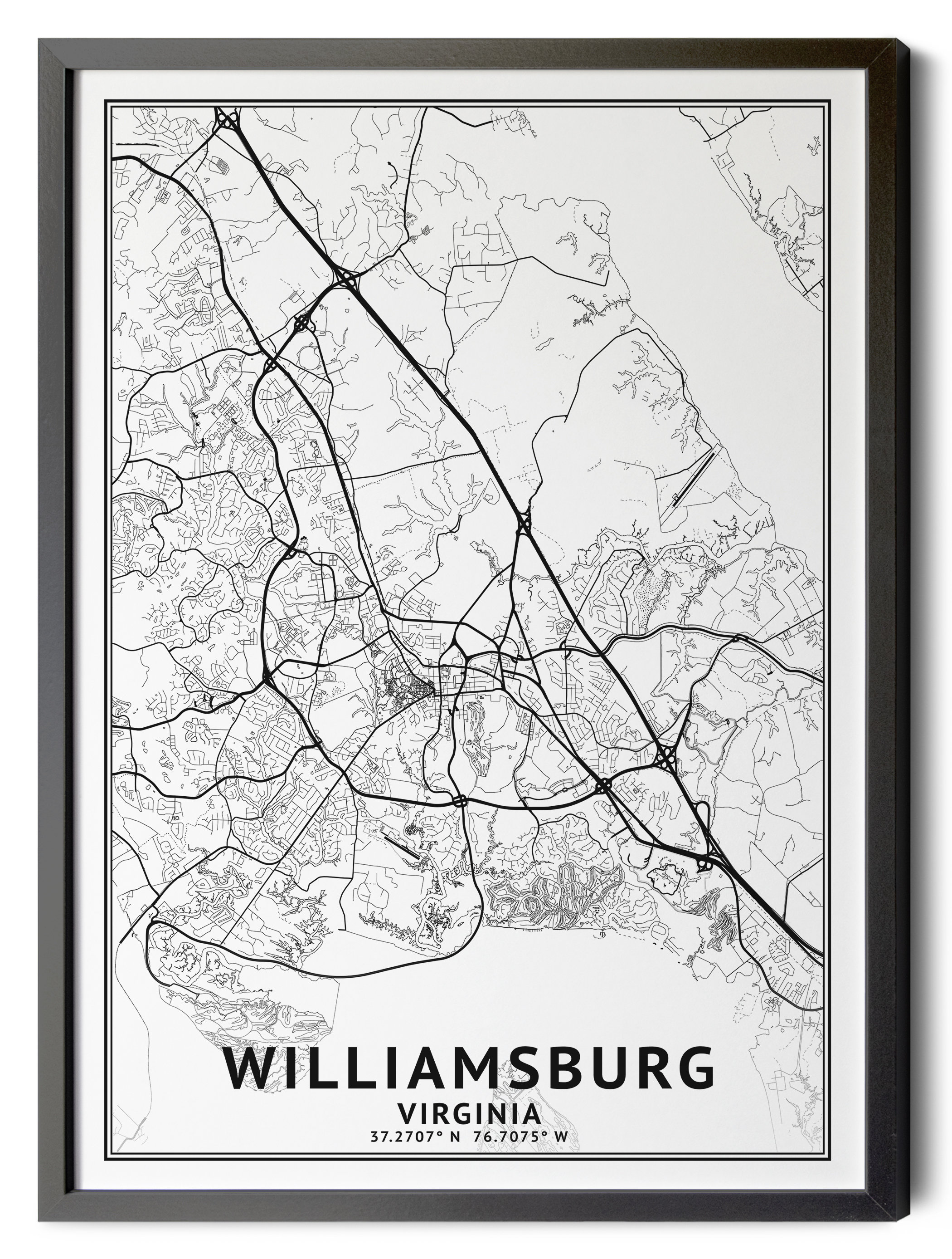 Williamsburg Virginia Map Black and White Coordinates Map - Etsy