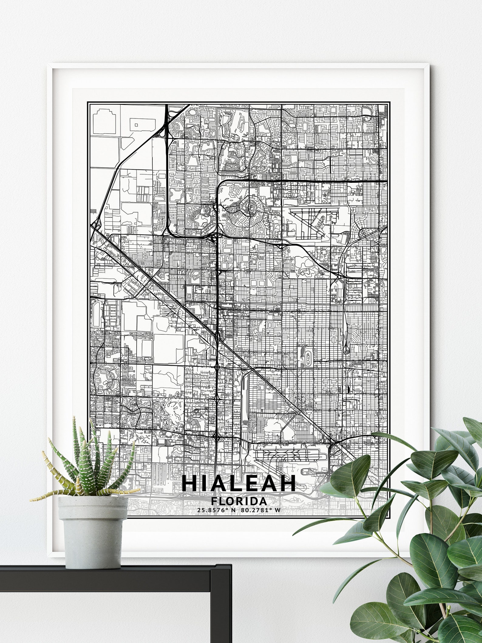 Hialeah Florida Map, Black and White, Coordinates, Map of Hialeah ...