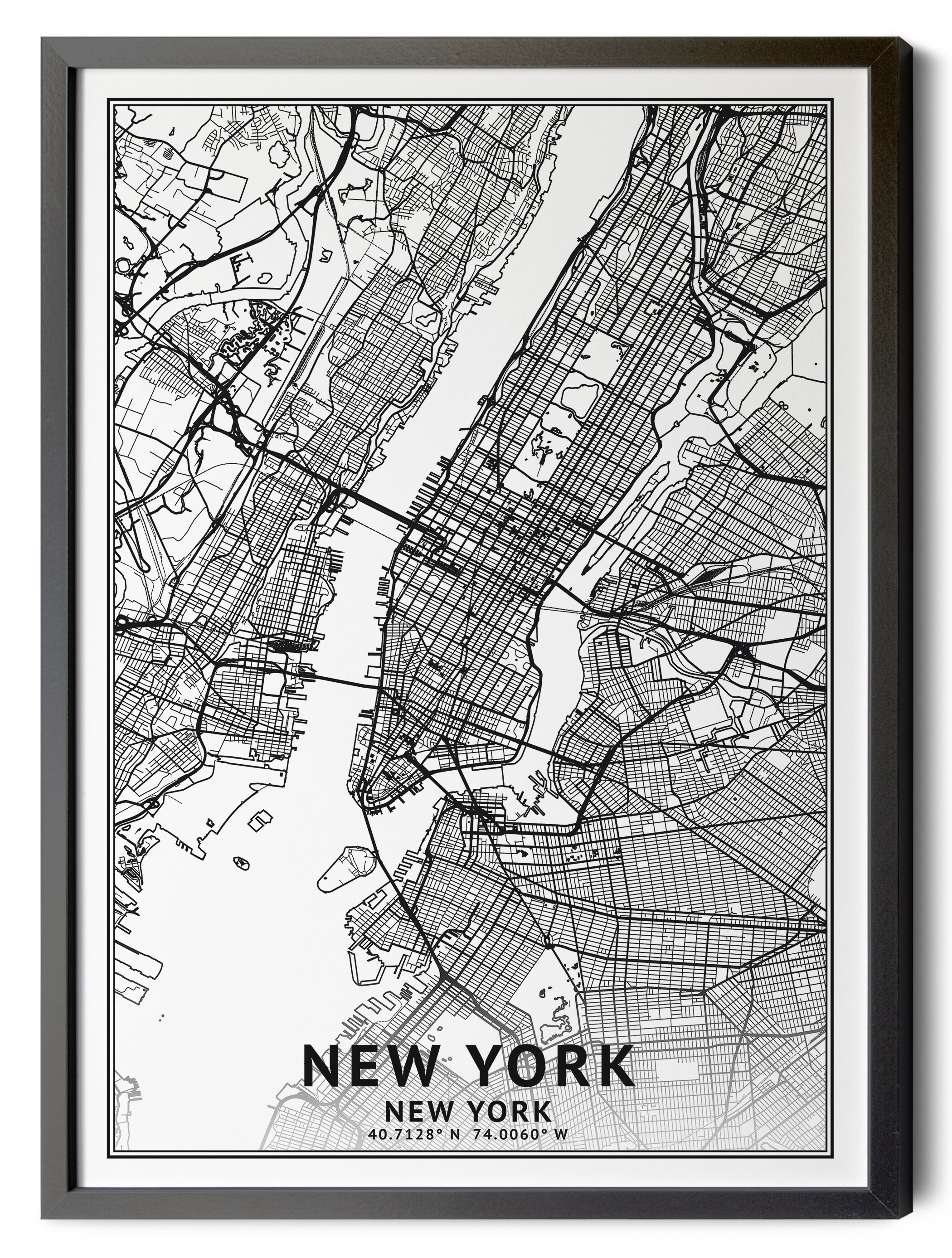 New York City Map, Coordinates, New York City Print, New York City ...