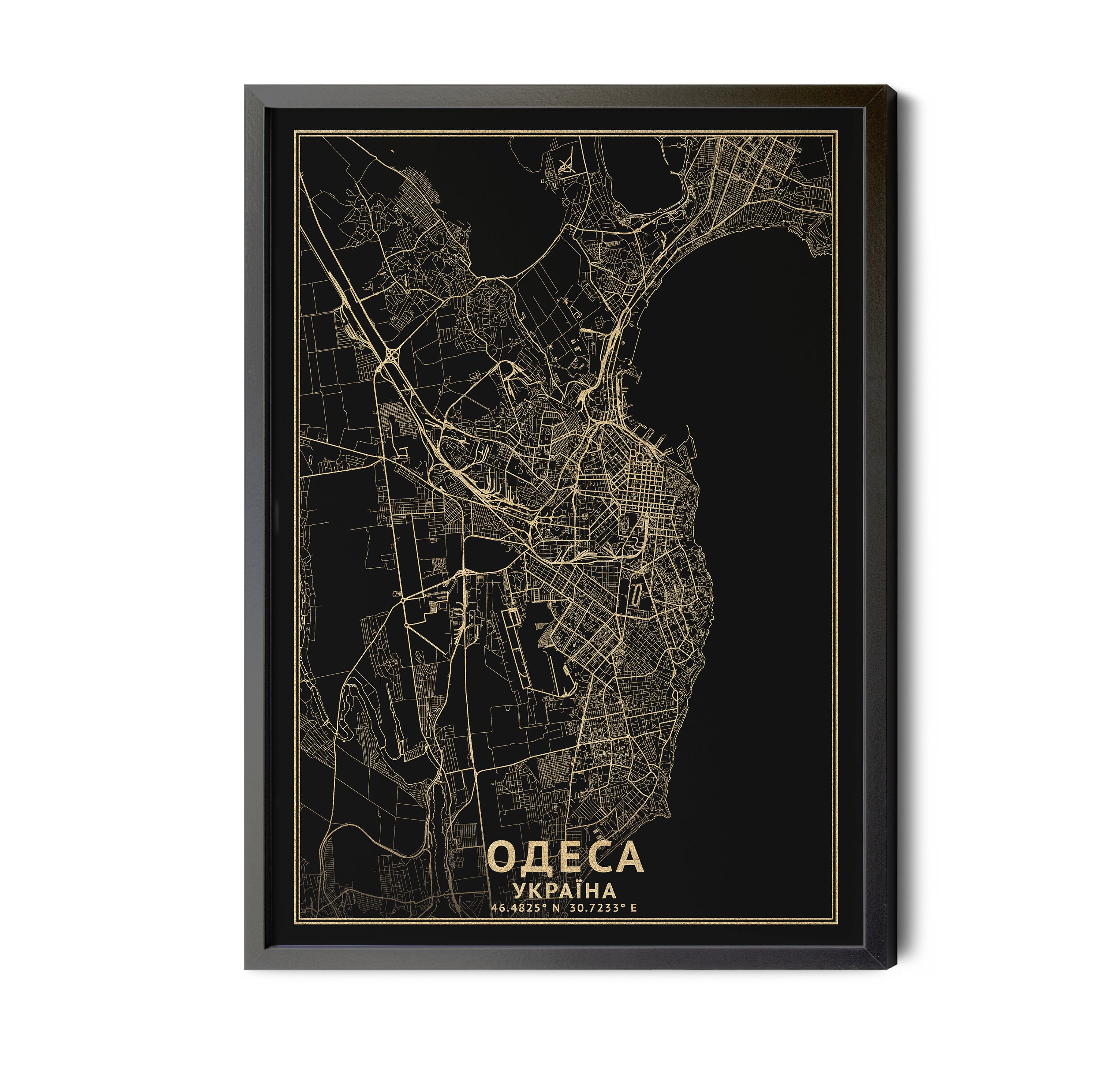 Odessa Ukraine Map, Black, High Resolution Real Gold Leaf Texture ...