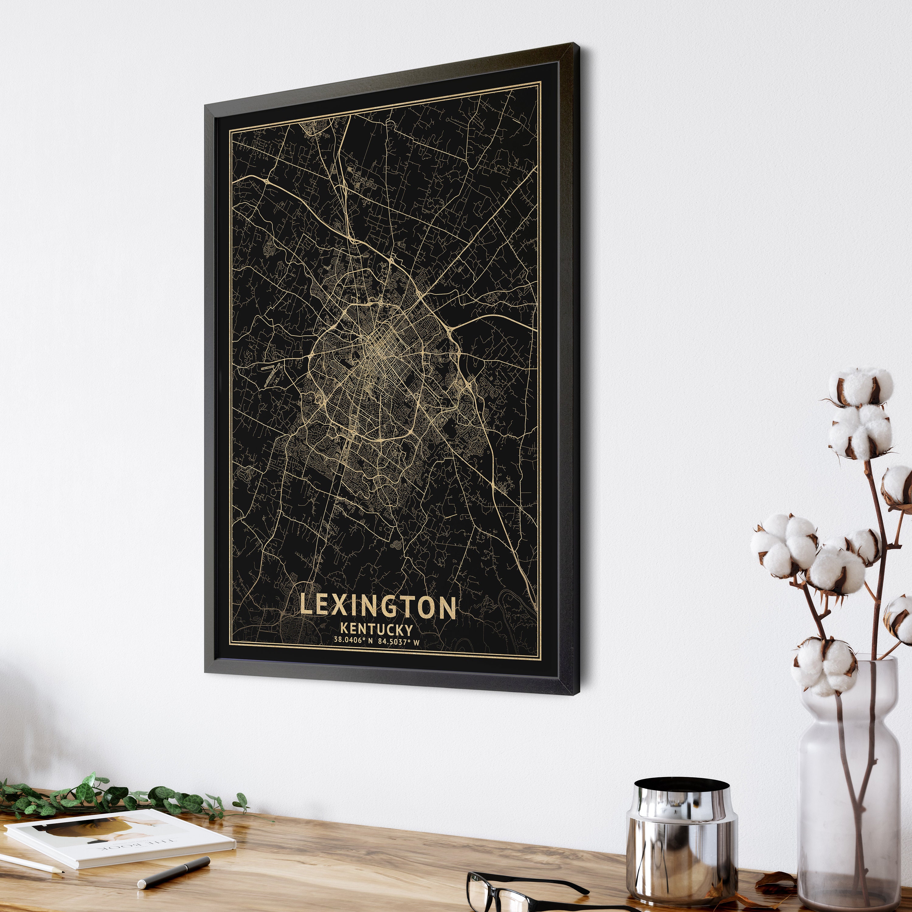 Lexington Kentucky Map Black High Resolution Real Gold Leaf - Etsy