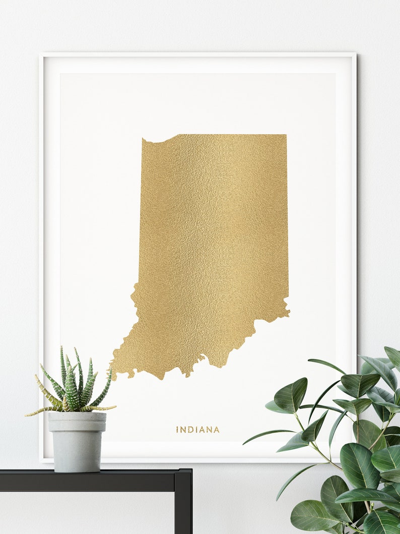 Indiana Map Gold Foil Texture Contemporary Modern Map Art | Etsy