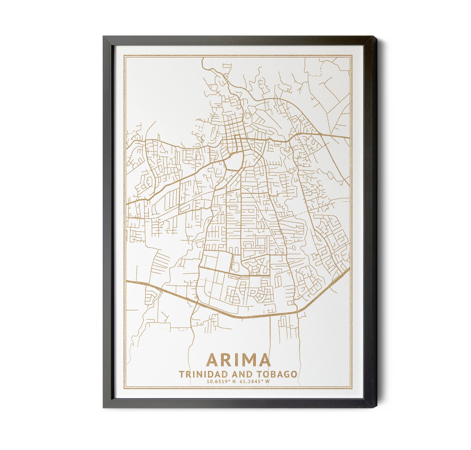 Arima Trinidad and Tobago Map, High Resolution Real Gold Leaf Texture ...