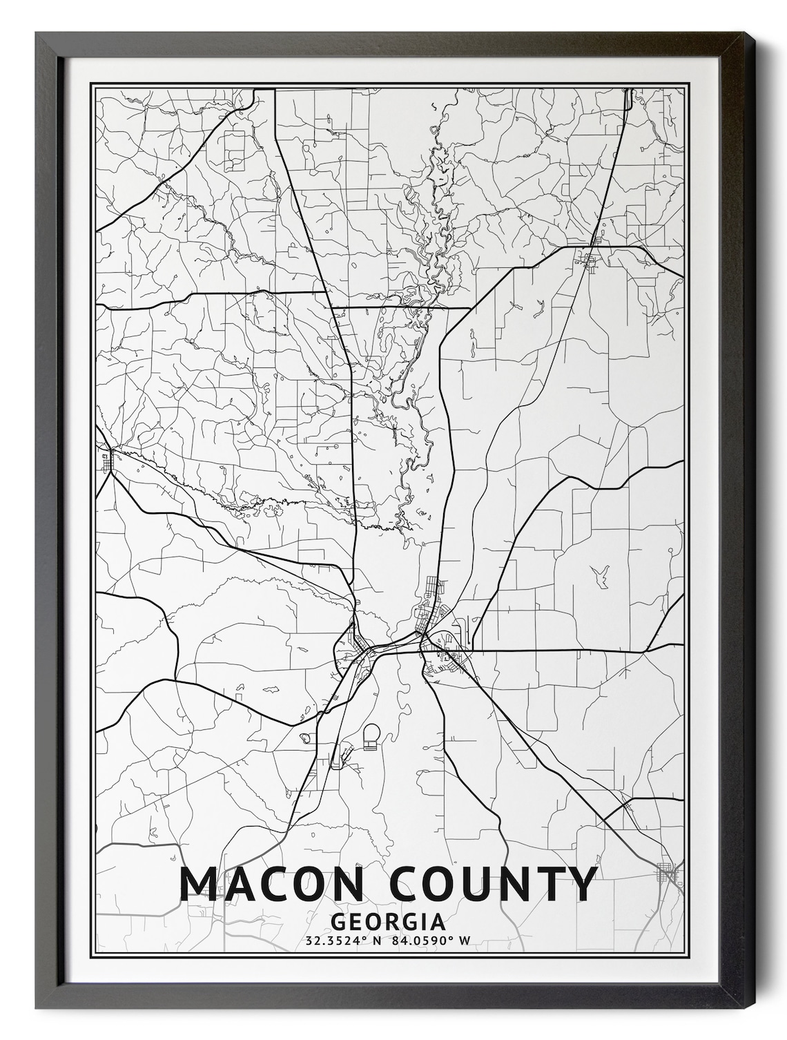 Macon County Georgia Map Black and White Coordinates Map of - Etsy