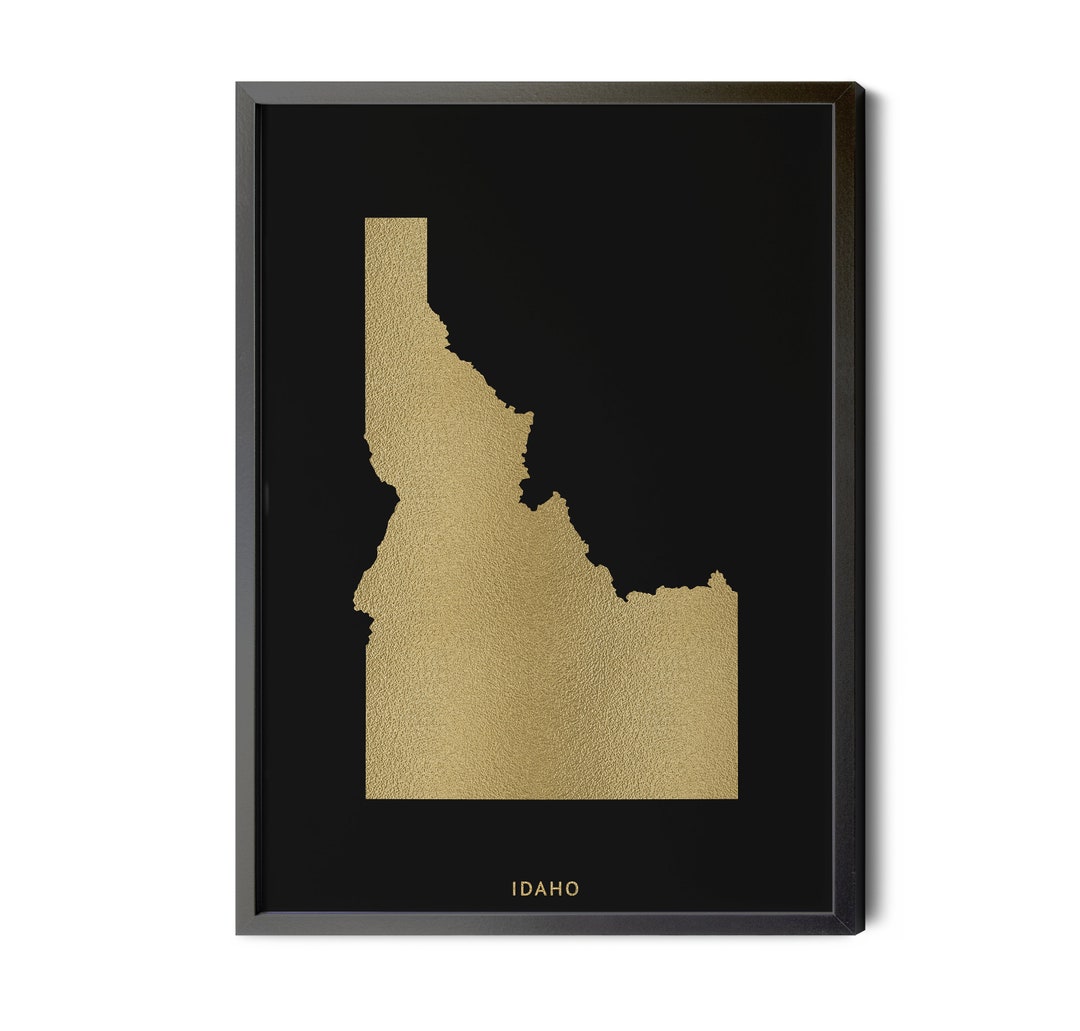Idaho Map, Black, Gold Foil Texture, Contemporary, Modern Map Art ...