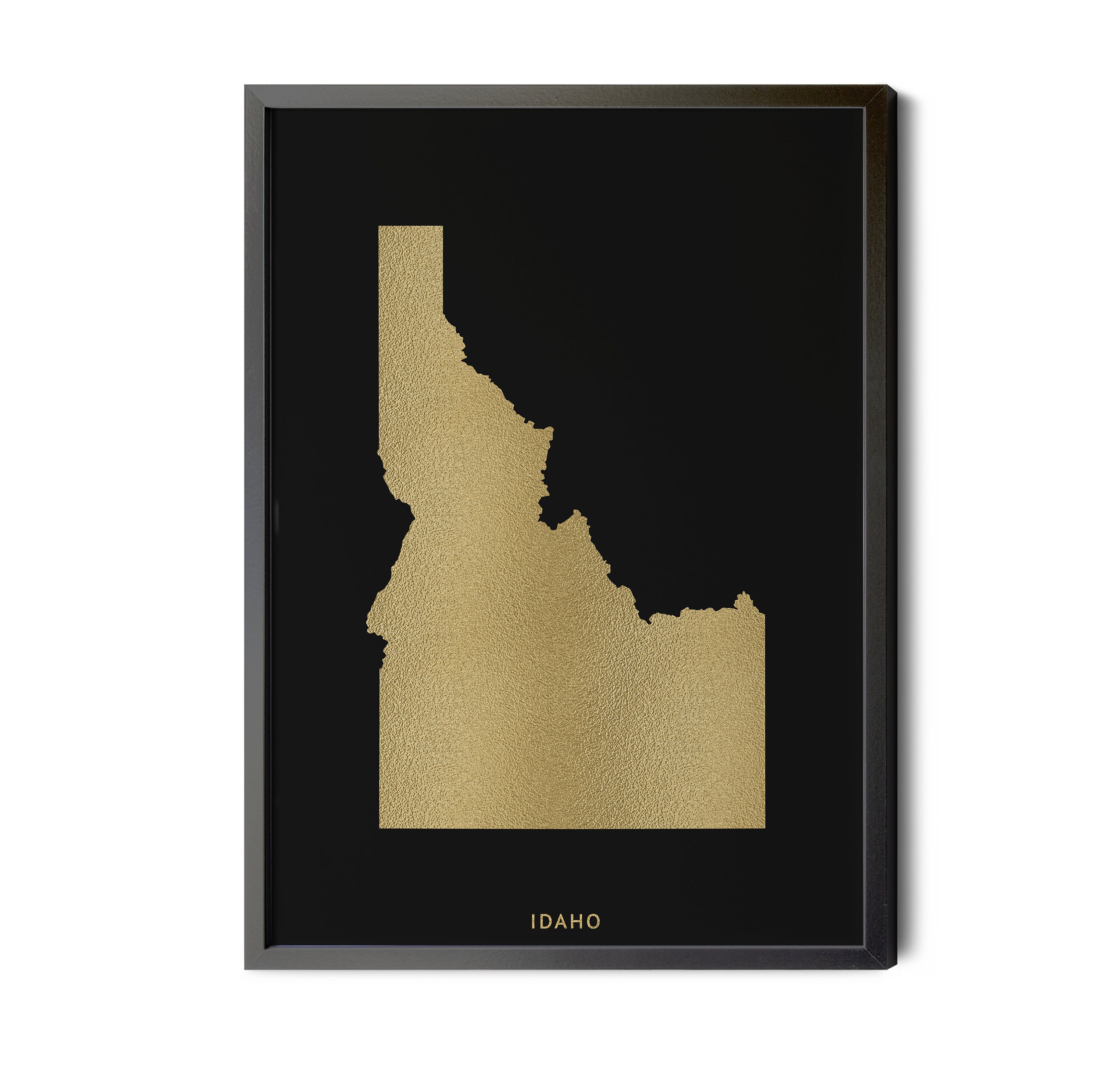 Idaho Map, Black, Gold Foil Texture, Contemporary, Modern Map Art ...