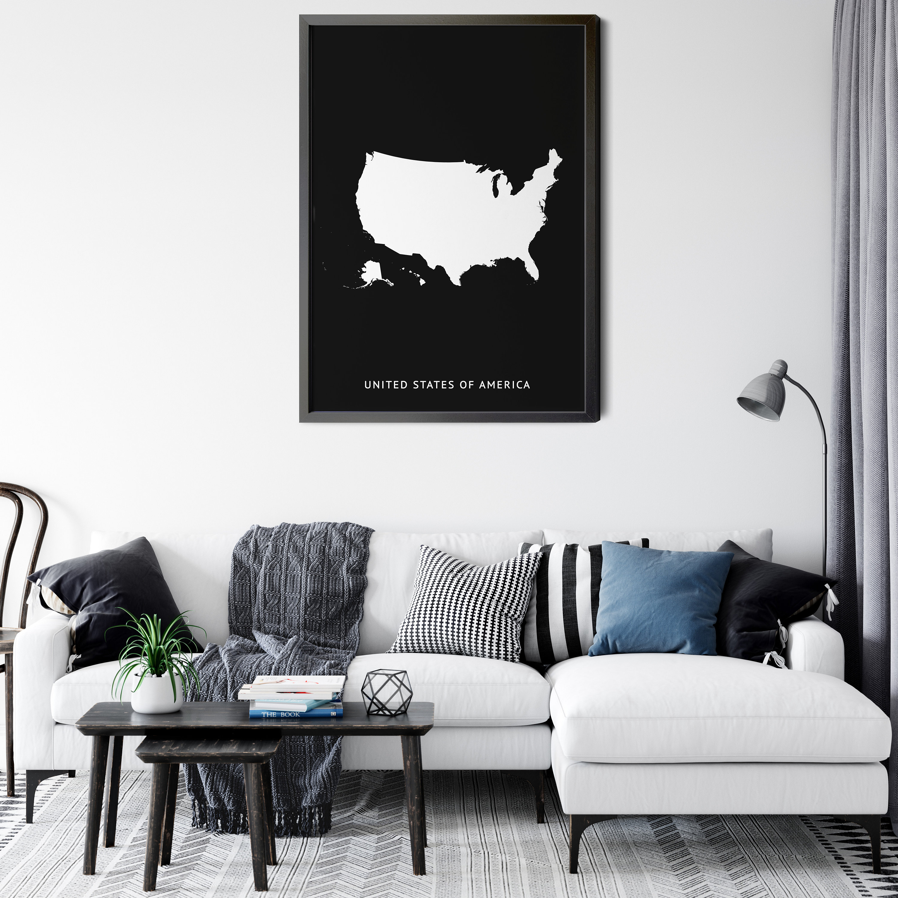 United States of America Map Black and White Inverted - Etsy