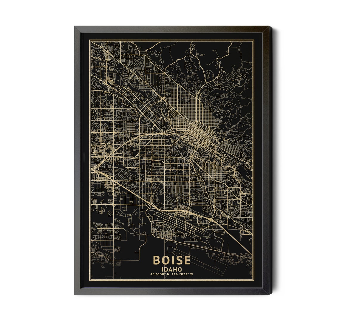 Boise Idaho Map Black High Resolution Real Gold Leaf | Etsy