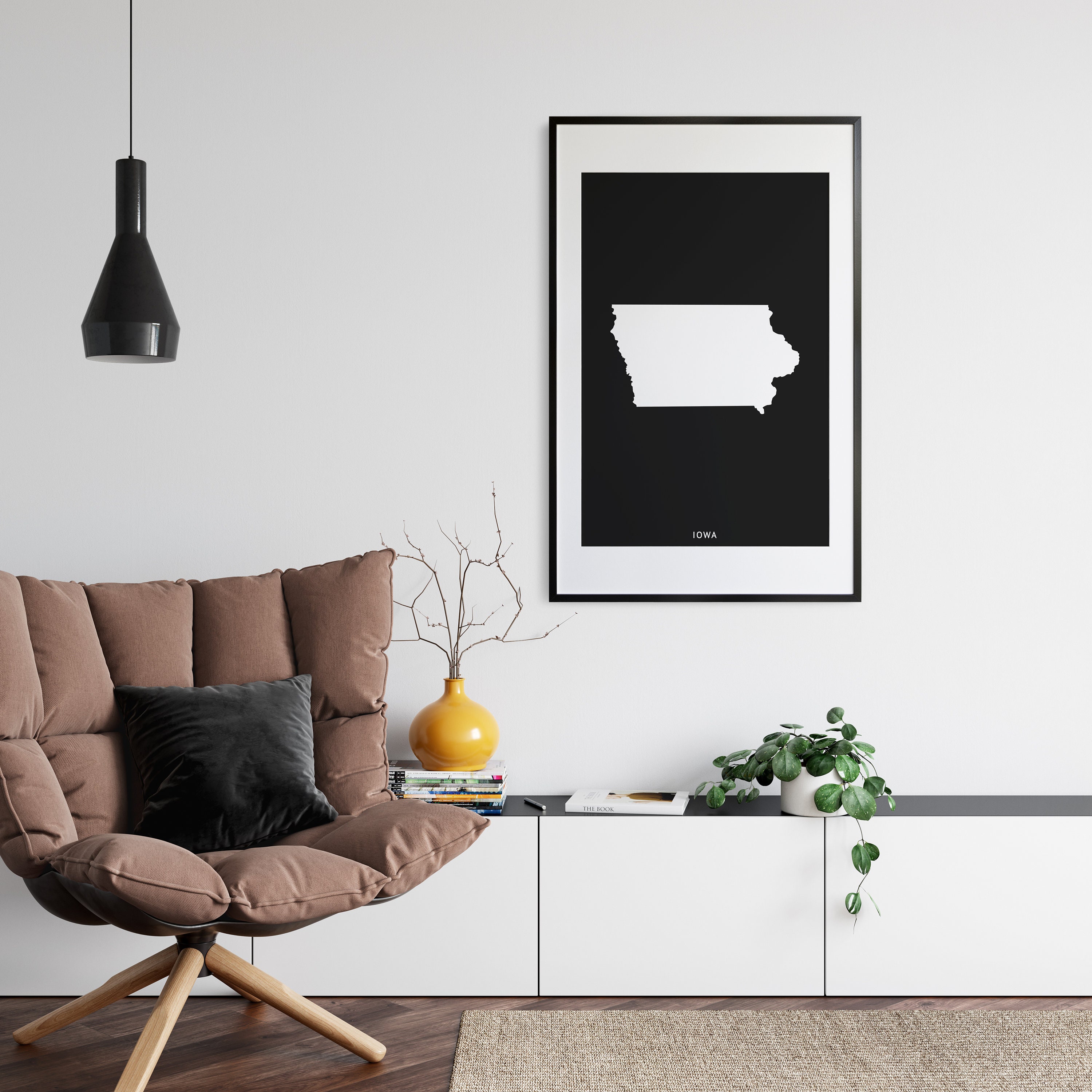 Iowa Map, Black and White, Inverted, Minimalist, Map of Iowa, Iowa ...