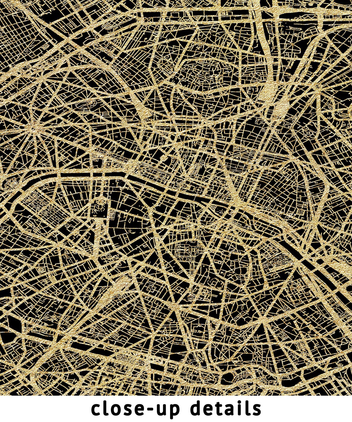 Paris France Map Black High Resolution Real Gold Leaf | Etsy