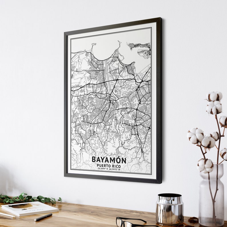 Bayamon Puerto Rico Map Black and White Coordinates Map of - Etsy