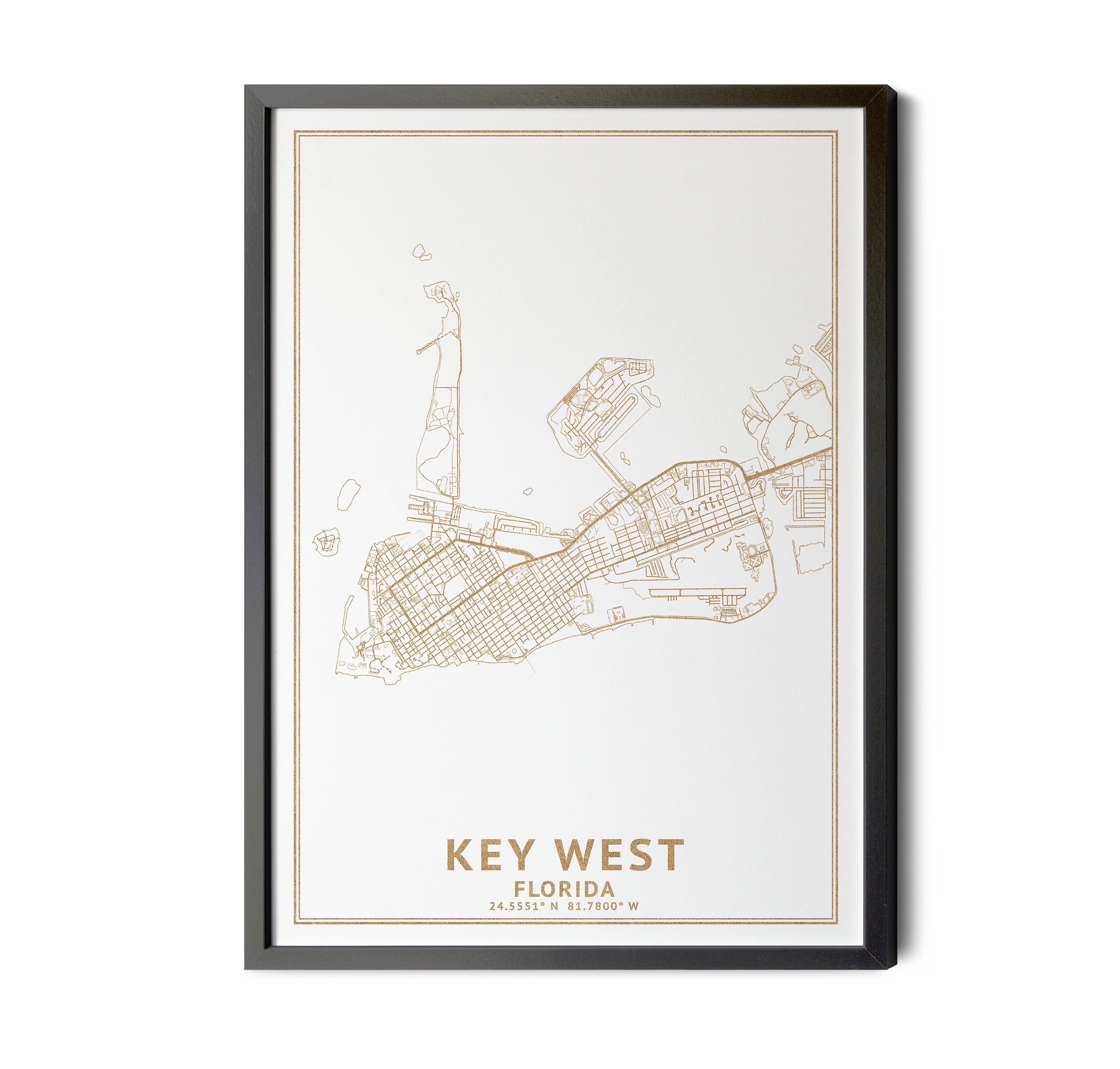 Key West Florida Map, High Resolution Real Gold Leaf Texture ...