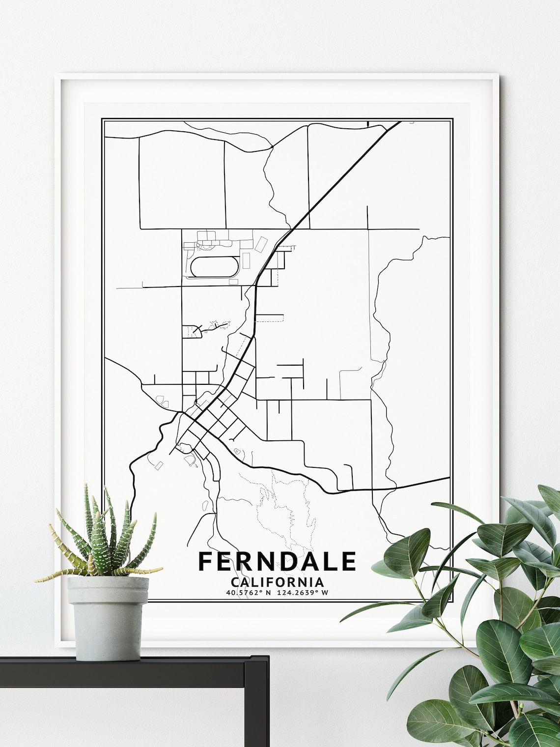 Ferndale California Map, Black and White, Coordinates, Map of Ferndale ...