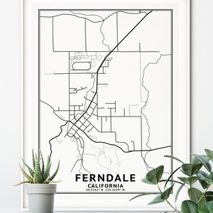 Ferndale California Map, Black and White, Coordinates, Map of Ferndale ...