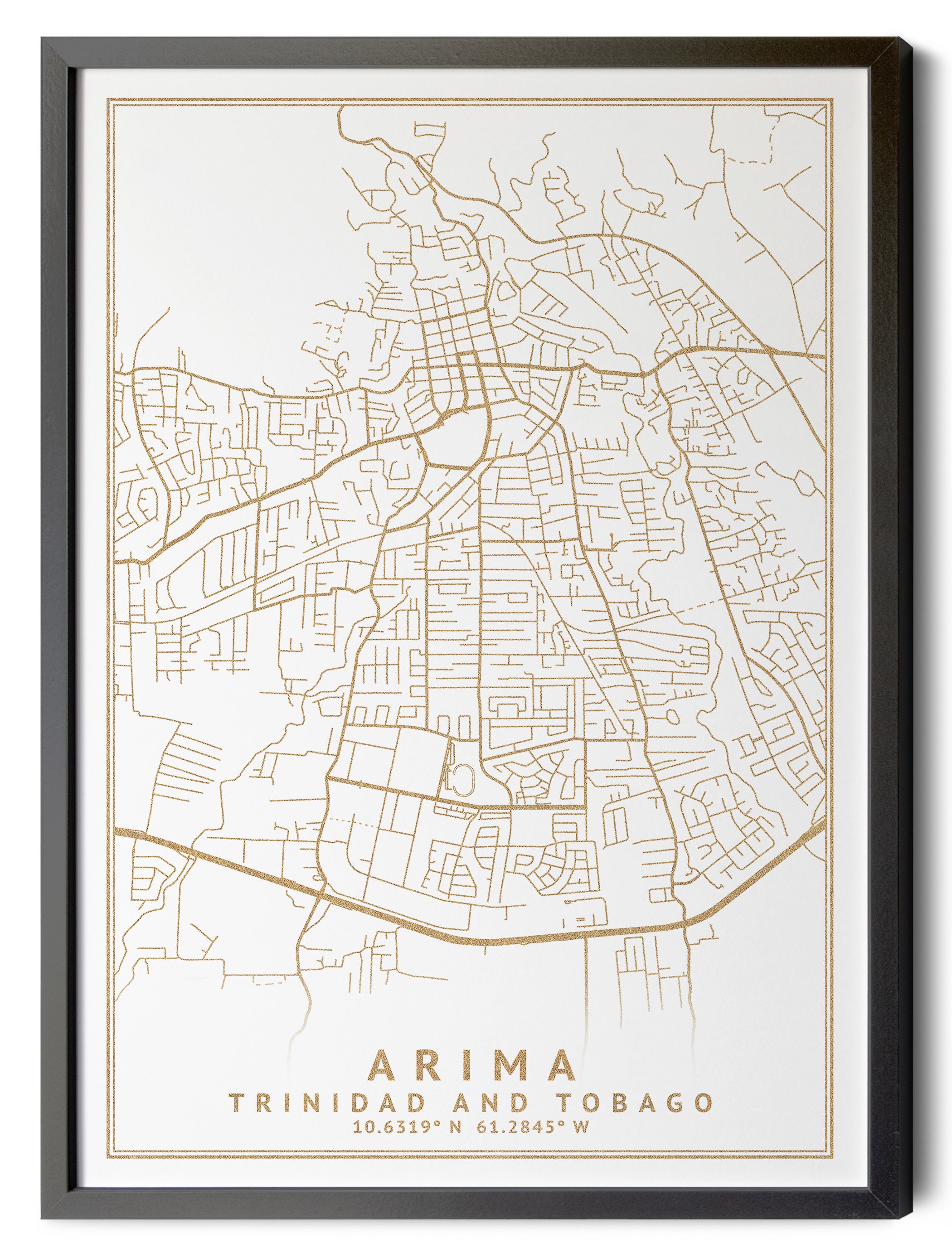 Arima Trinidad and Tobago Map High Resolution Real Gold Leaf | Etsy