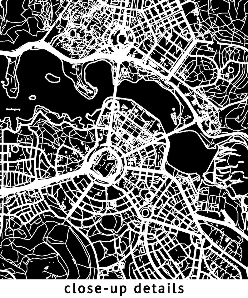Canberra Australia Map Black and White Inverted - Etsy