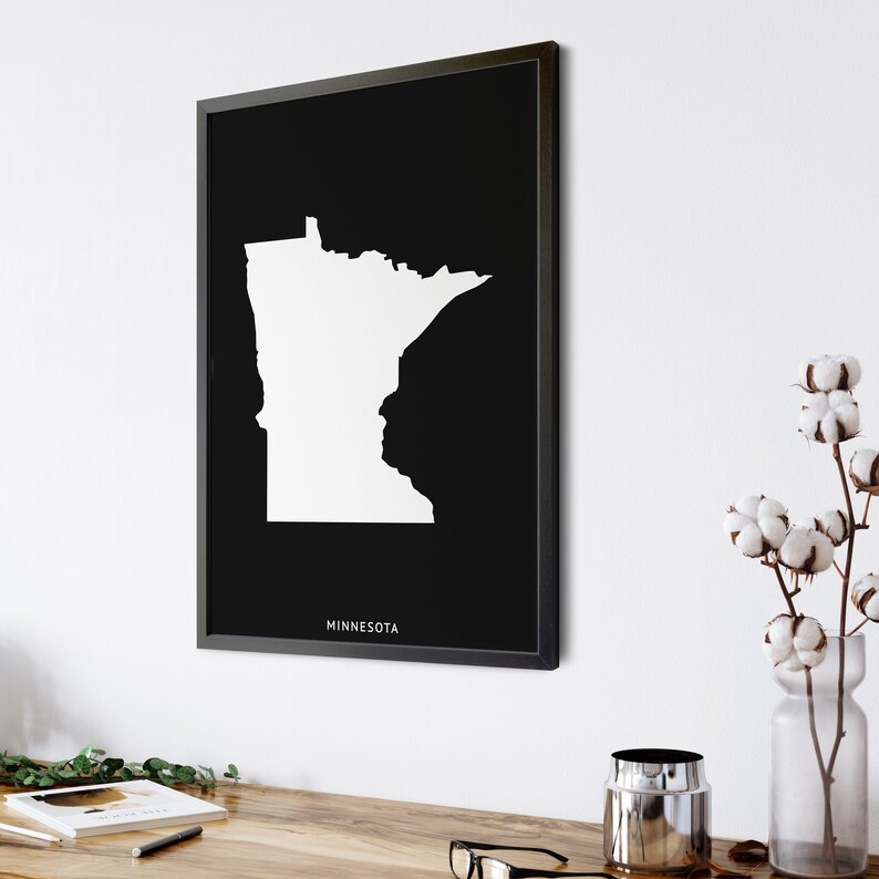 Minnesota Map Black and White Inverted Minimalist - Etsy