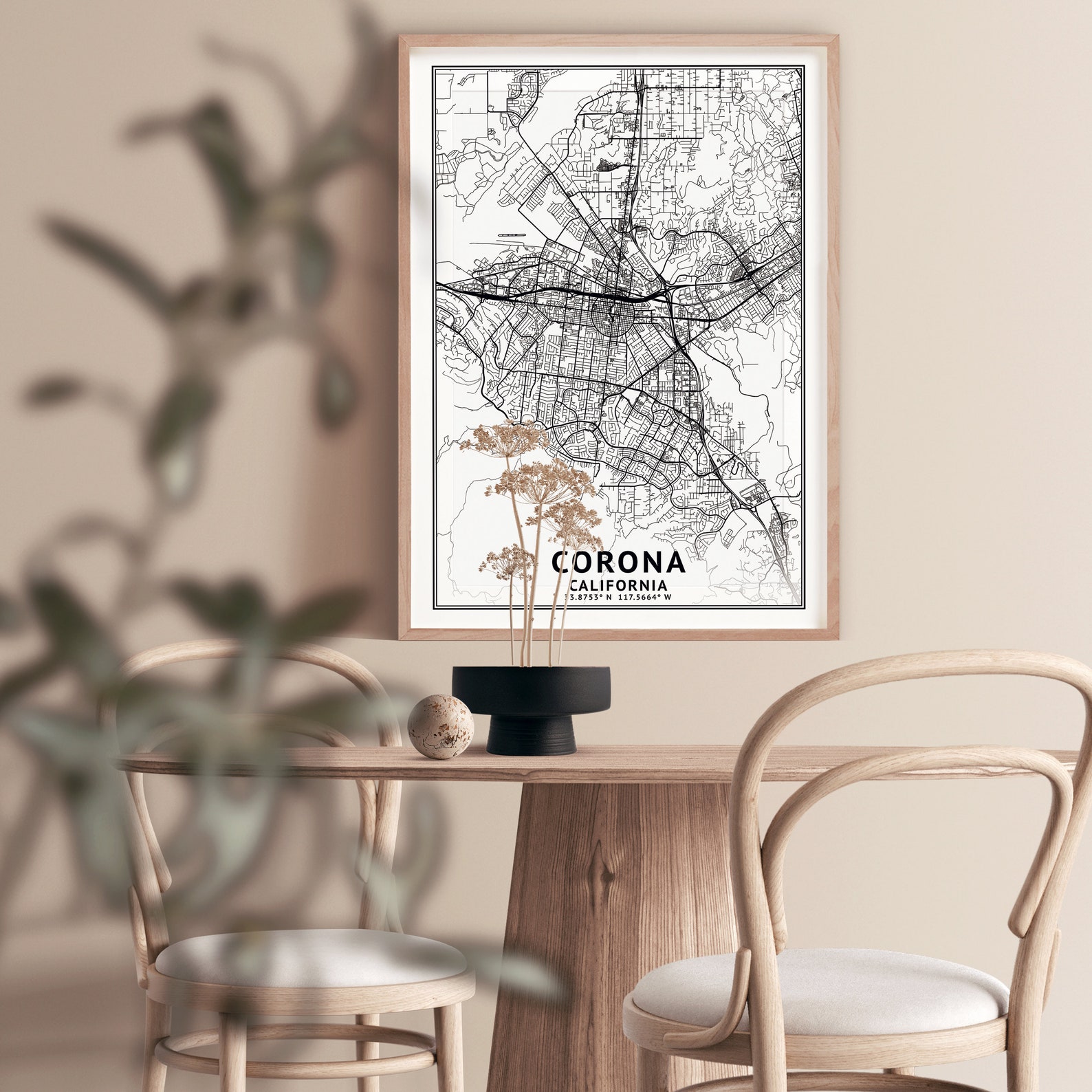 Corona California Map, Black and White, Coordinates, Map of Corona ...