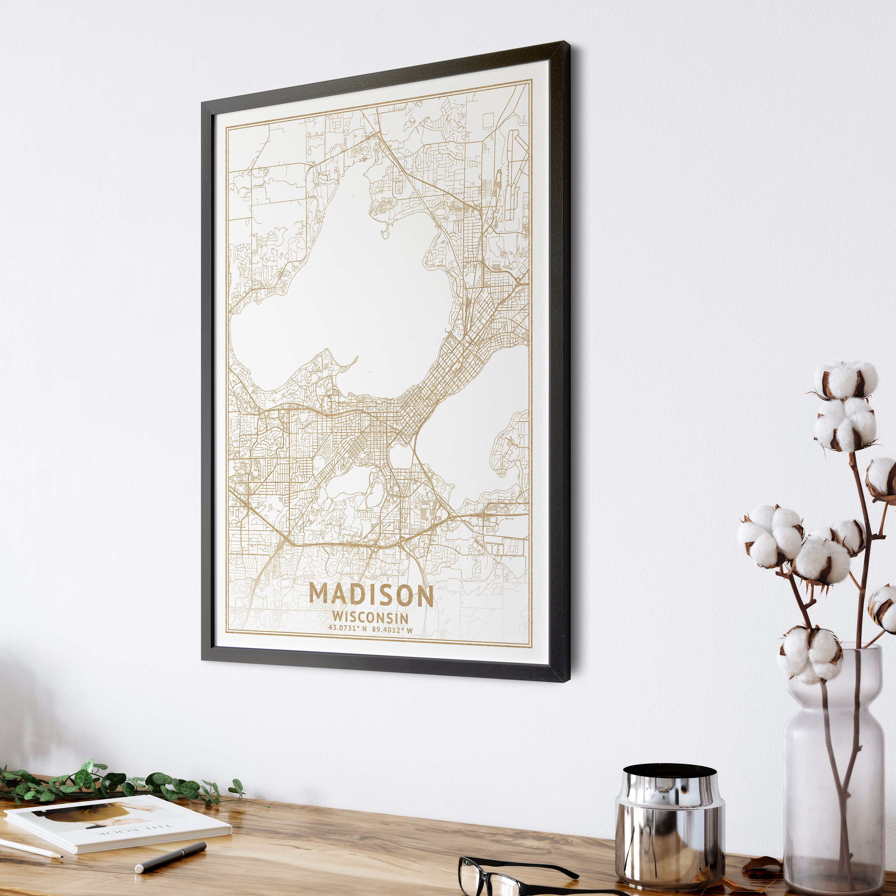 Madison Wisconsin Map, High Resolution Real Gold Leaf Texture ...