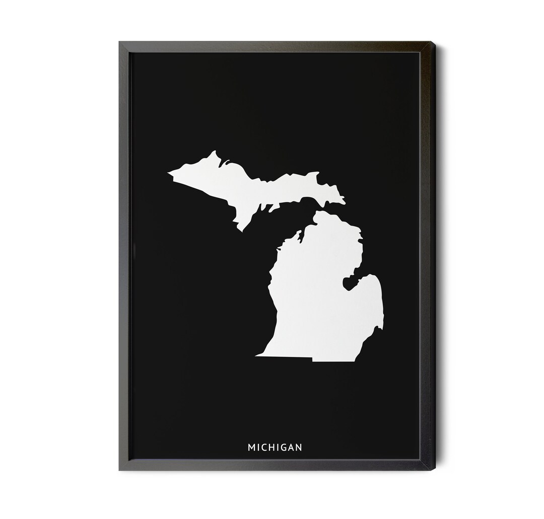 Michigan Map, Black and White, Inverted, Minimalist, Michigan Wall Art ...