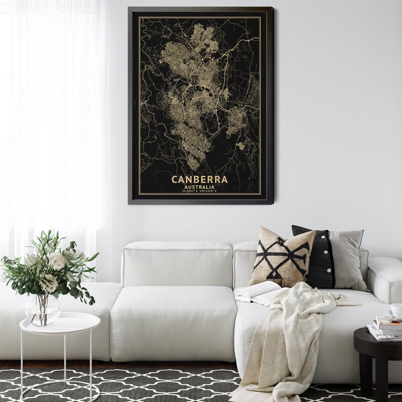 Canberra Australia, Map, Black, High Resolution Real Gold Leaf Texture ...