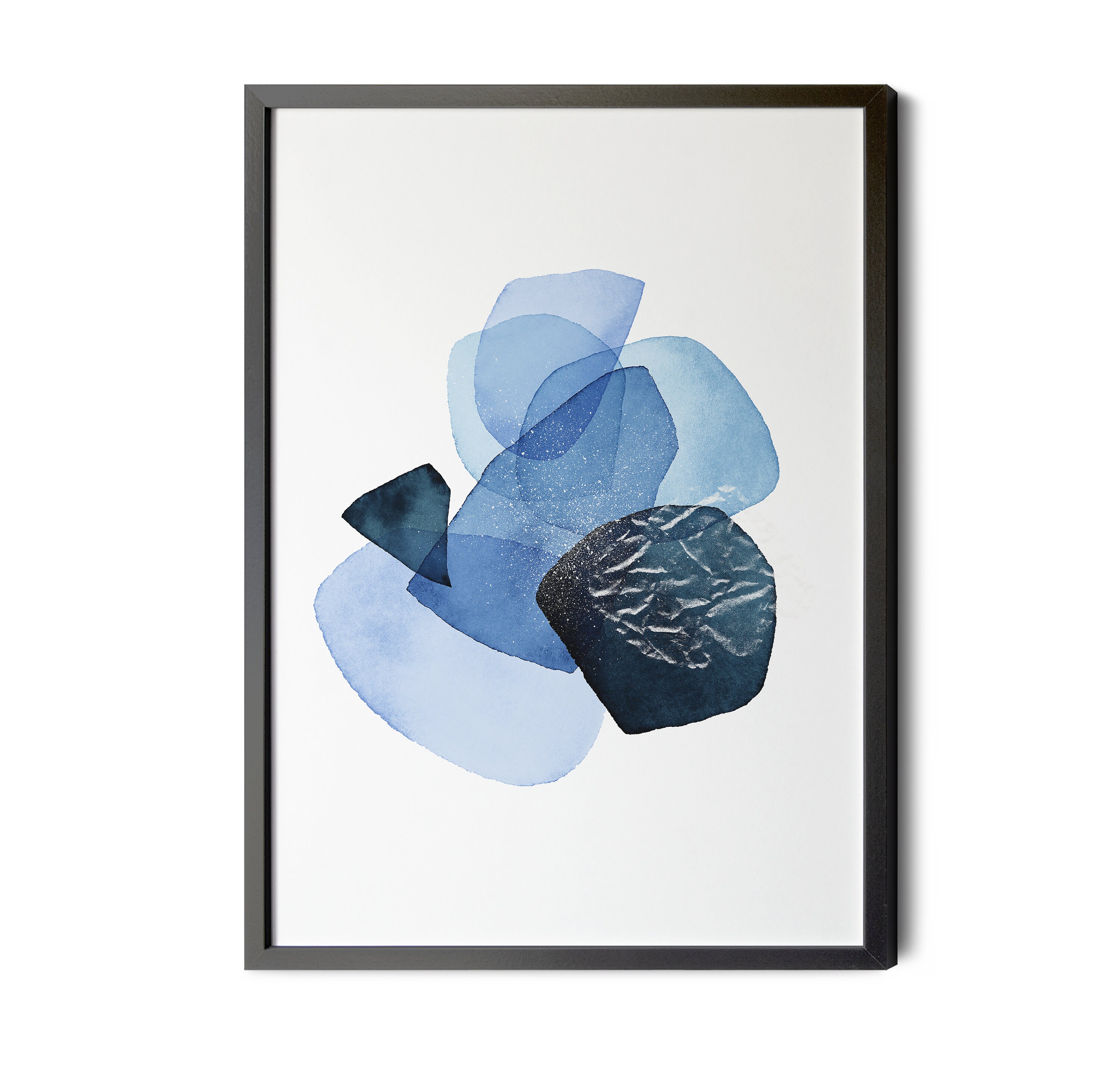 Navy Blue Wall Art, Watercolor Shapes, Abstract Textures, Printable ...