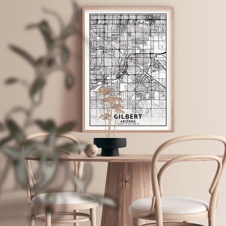 Gilbert Arizona Map Black and White Coordinates Map of | Etsy