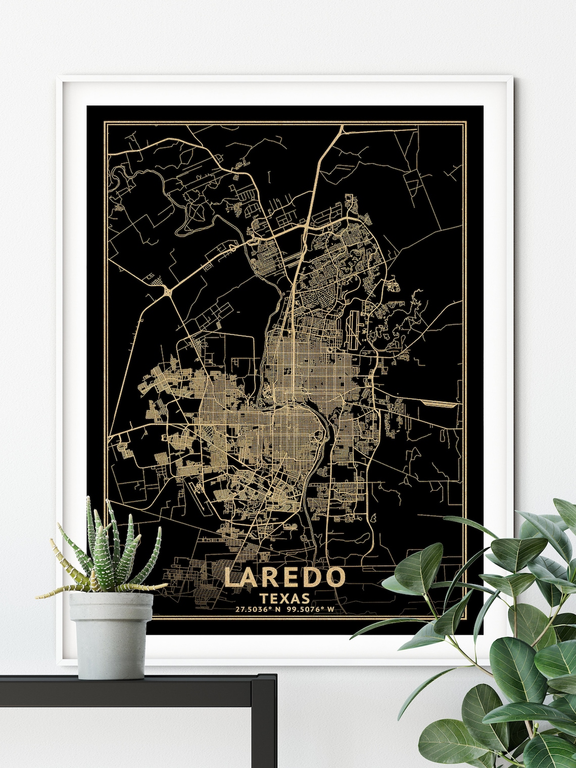 Laredo Texas Map, Black, High Resolution Real Gold Leaf Texture ...
