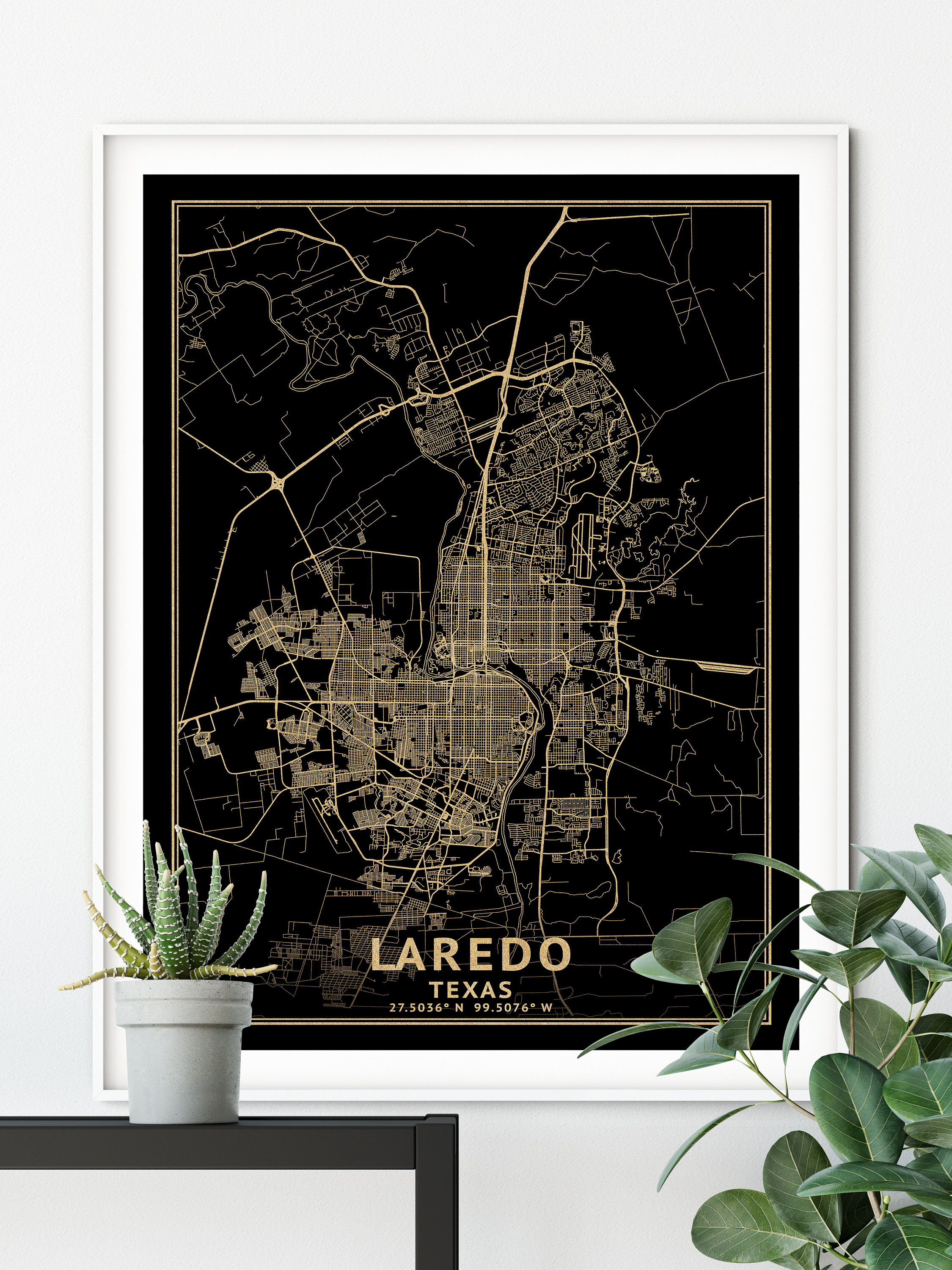 Laredo Texas Map, Black, High Resolution Real Gold Leaf Texture ...
