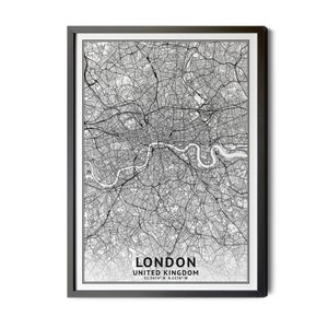 London United Kingdom Map, Black and White, Coordinates, Map of London ...