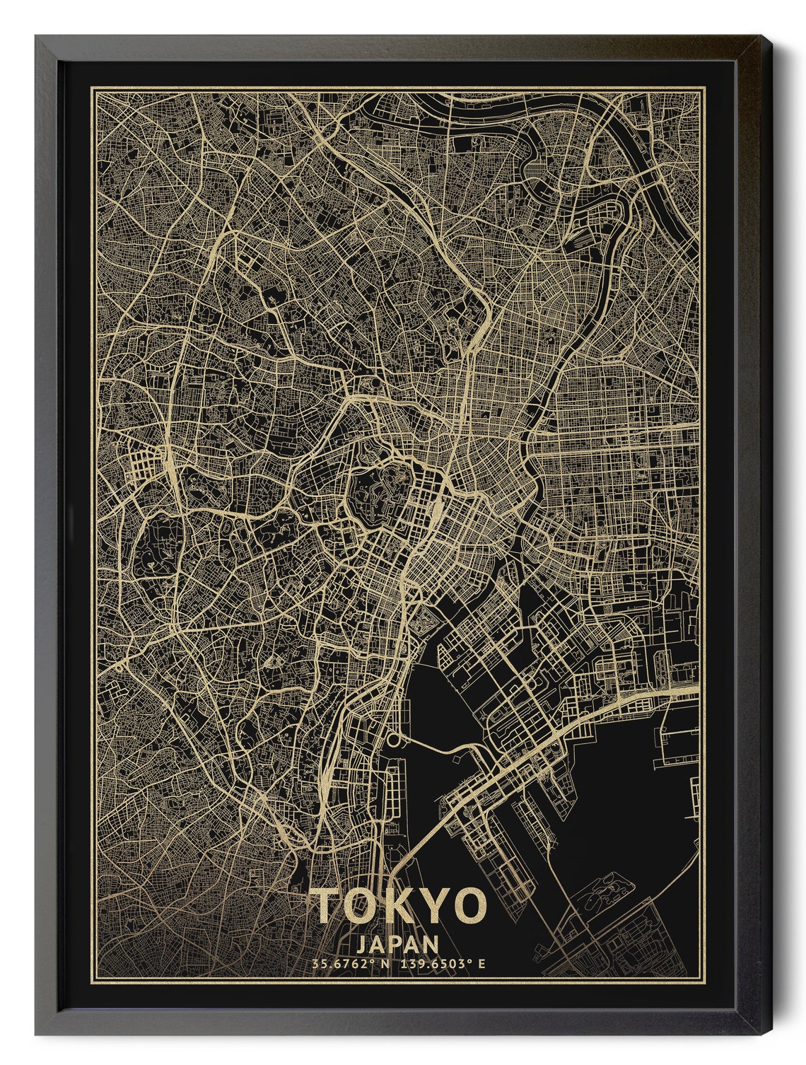 Tokyo Japan Map, Black, High Resolution Real Gold Leaf Texture ...