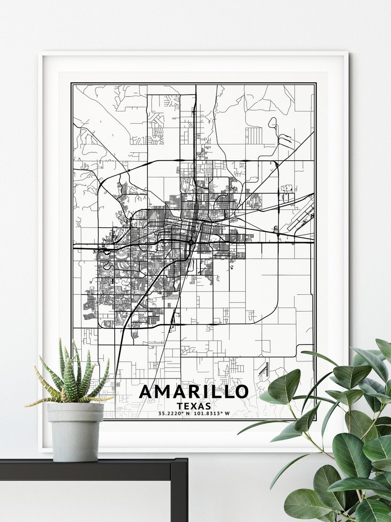 Amarillo Texas Map, Black and White, Coordinates, Map of Amarillo ...